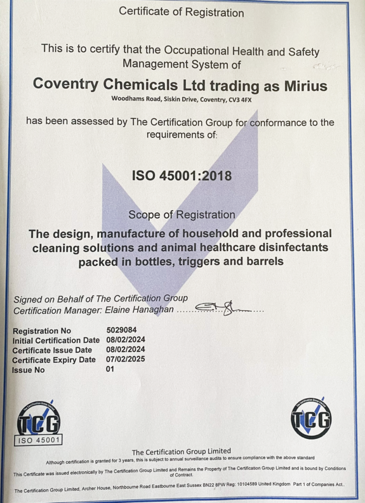 Our High Standard of Health & Safety - Mirius